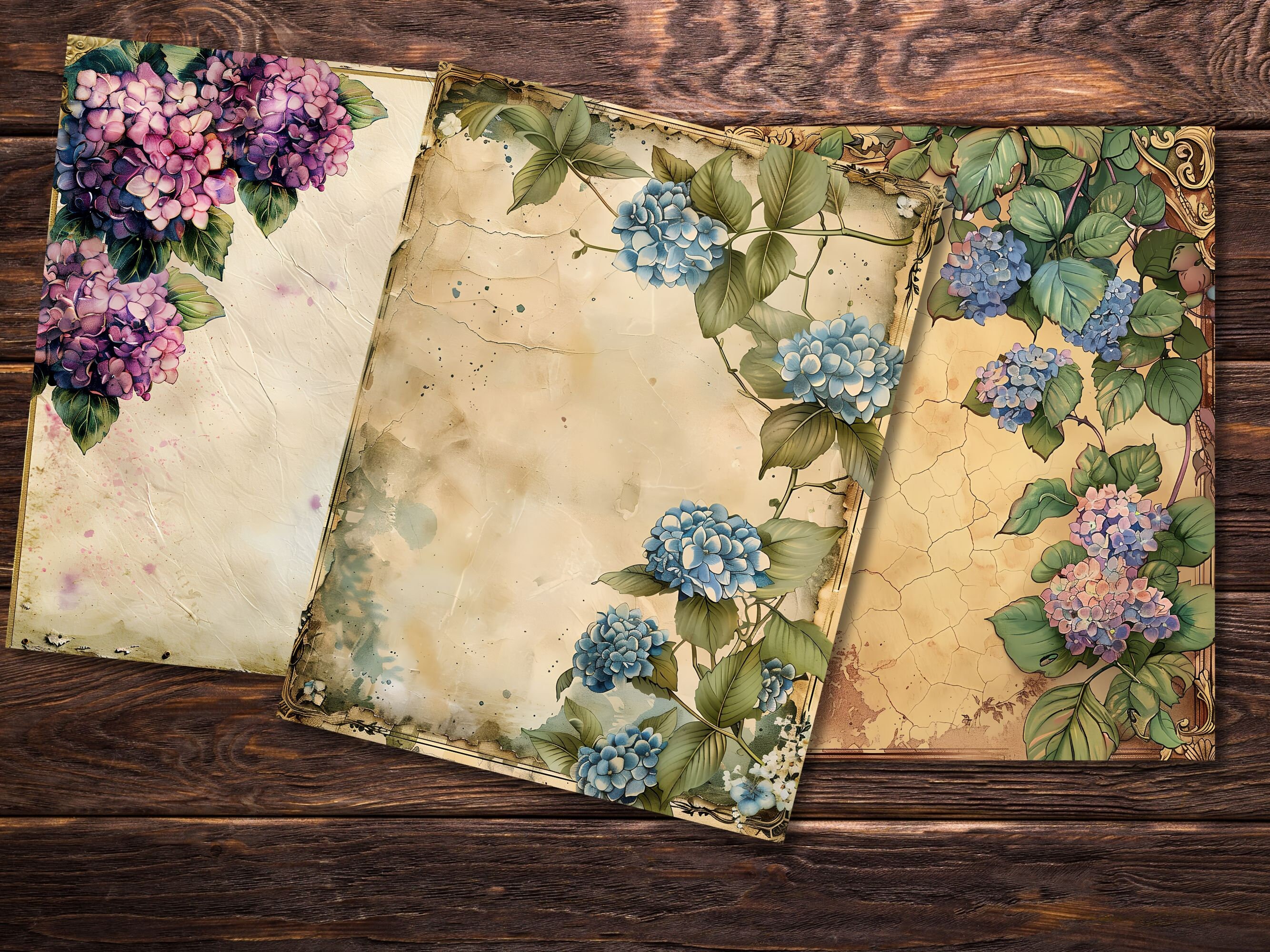 25 Vintage Hydrangea Papers, 8.5x11 Inch, Printable, Floral Junk ...