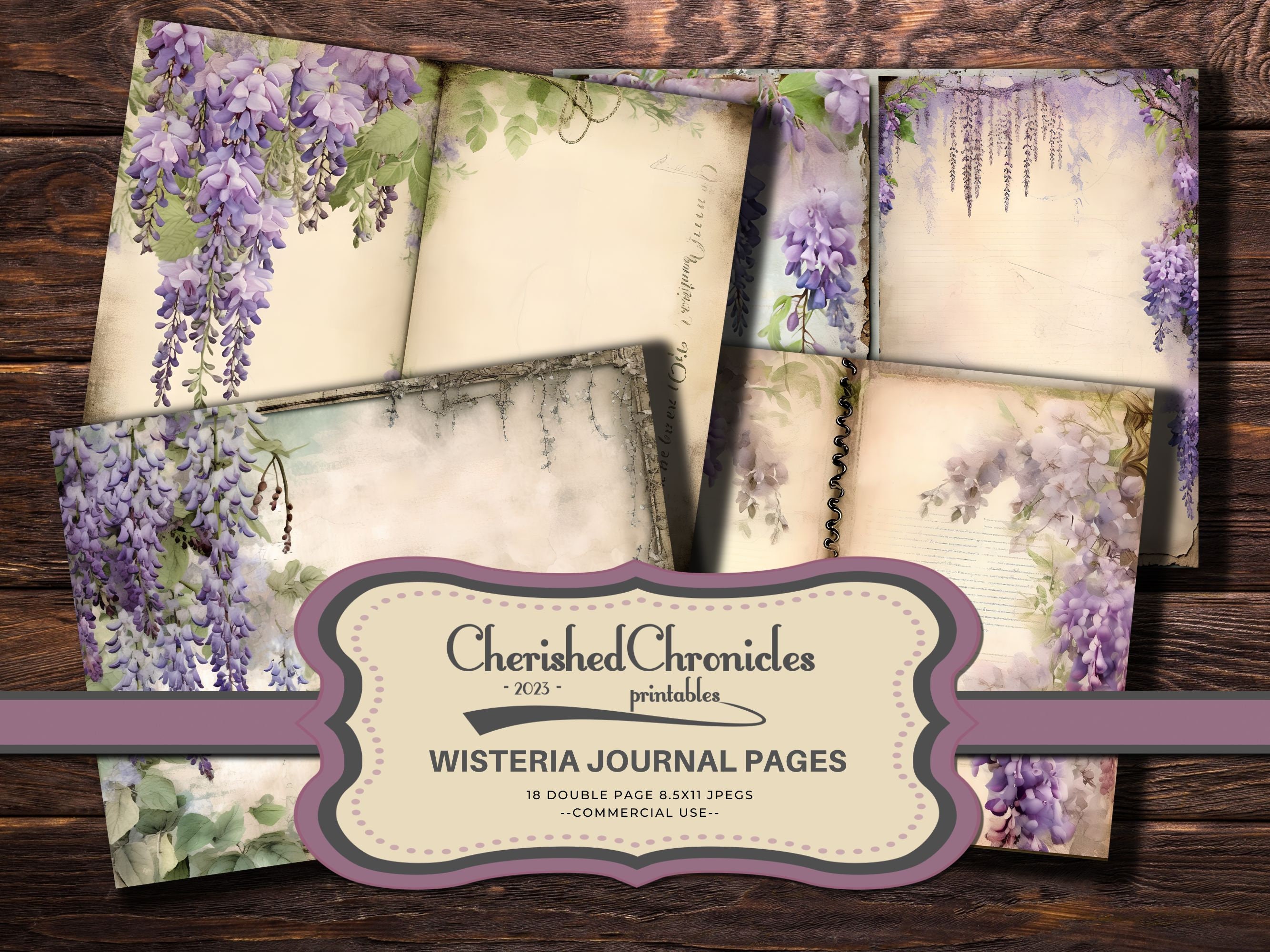 18 Wisteria Junk Journal Pages, Floral Digital Paper, Vintage ...