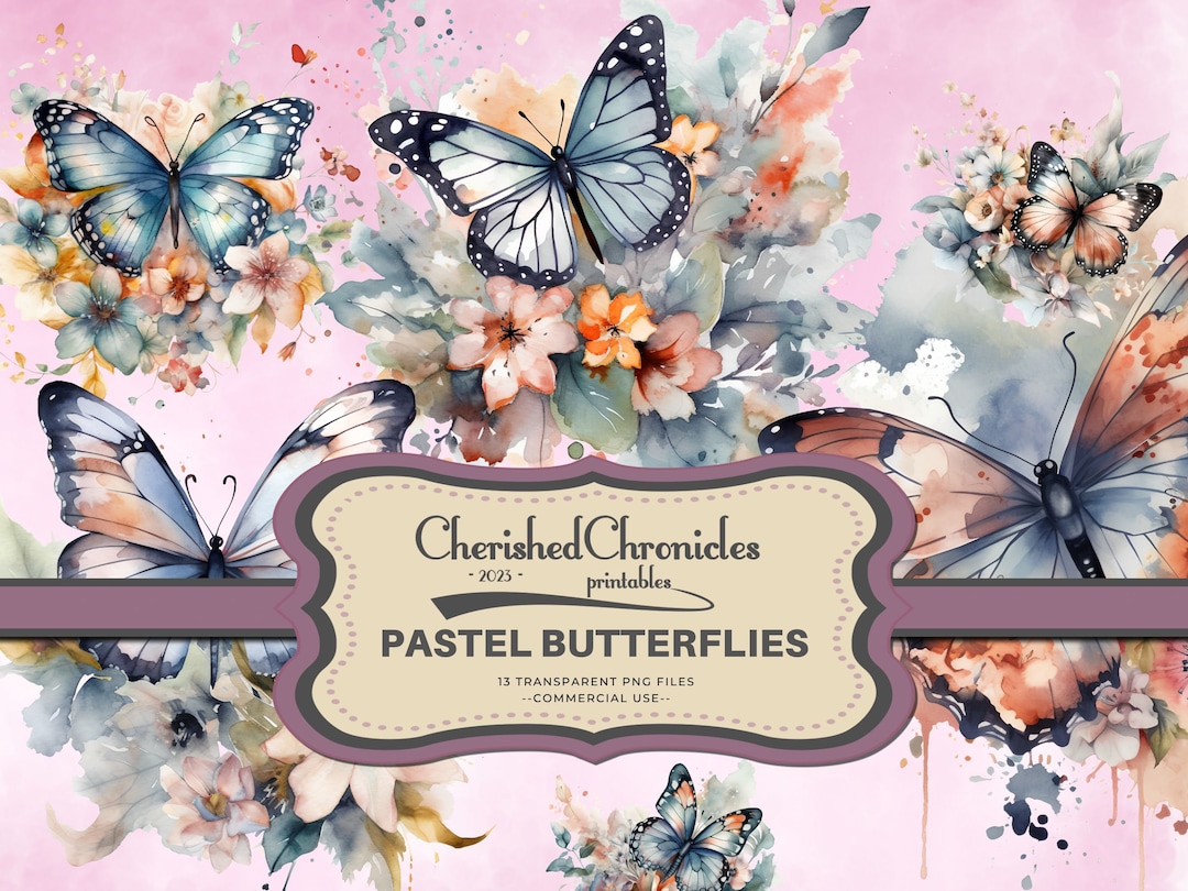 Watercolor Pastel Butterflies Clipart: Delicate Rainbow Insect ...