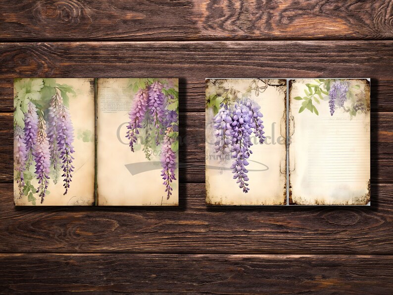 18 Wisteria Junk Journal Pages, Floral Digital Paper, Vintage ...