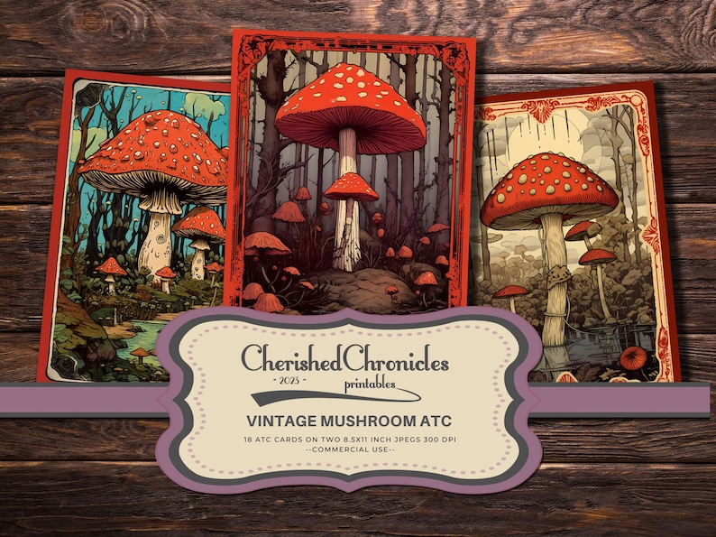 18 Vintage Mushroom ATC Cards, Printable Journaling Cards, Mushroom Art ...