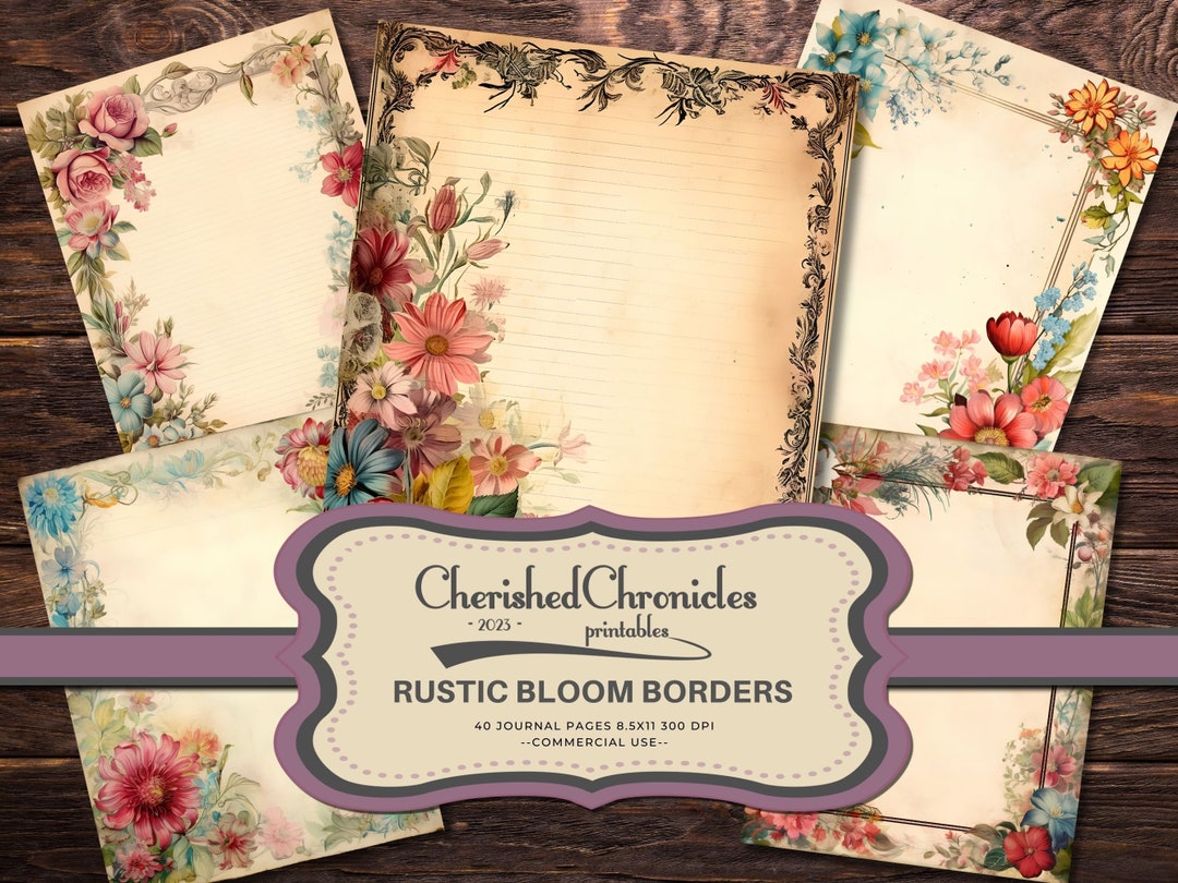 40 Rustic Bloom Borders Journal Papers, Boho Journal, Bohemian, 8.5x11 ...