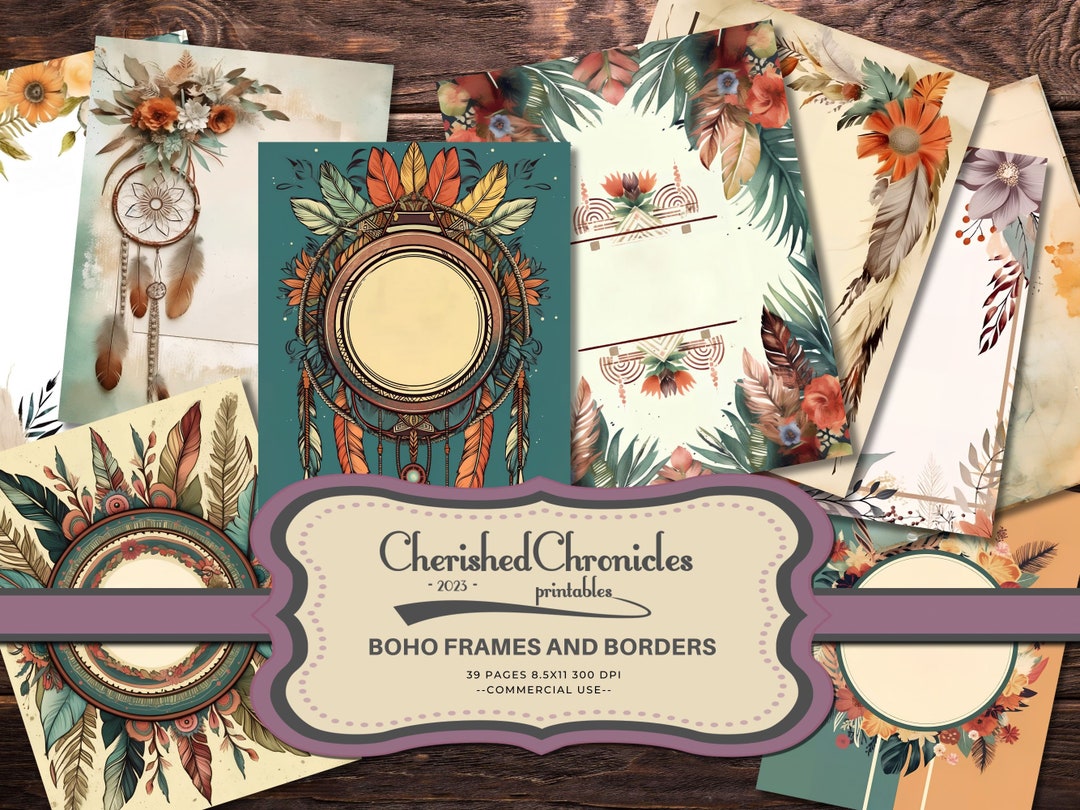 39 Boho Frames and Borders Journal Papers, 8.5x11, Scrapbooking, Junk ...