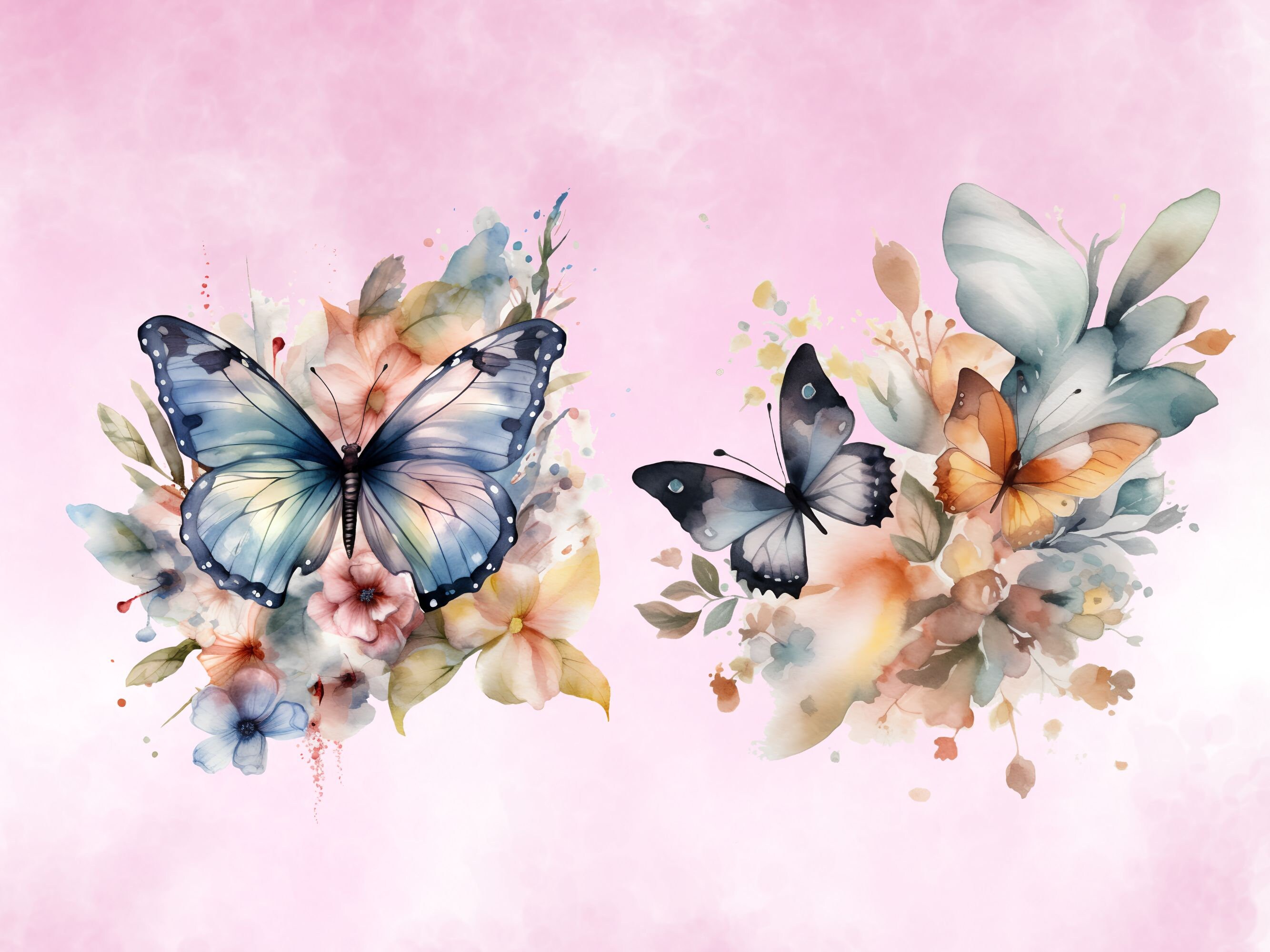 Watercolor Pastel Butterflies Clipart: Delicate Rainbow Insect ...