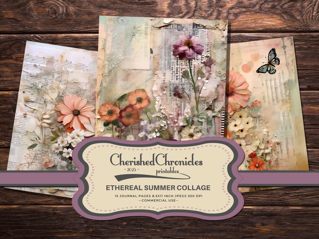 Ethereal Summer Collage Junk Journal Kit, 15 Pages, 8.5x11 Inch ...