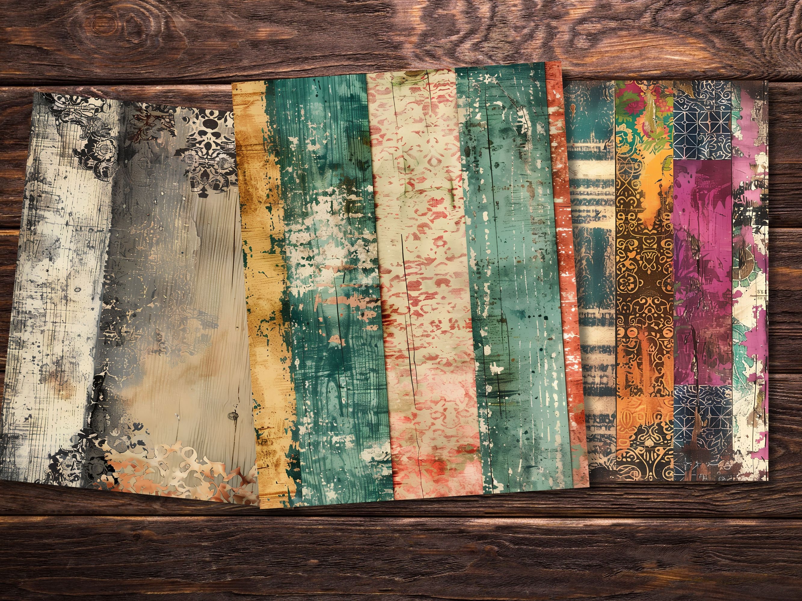 29 Vintage Pattern Papers, Mixed Media, Boho, Distressed, 8.5x11 Inch ...
