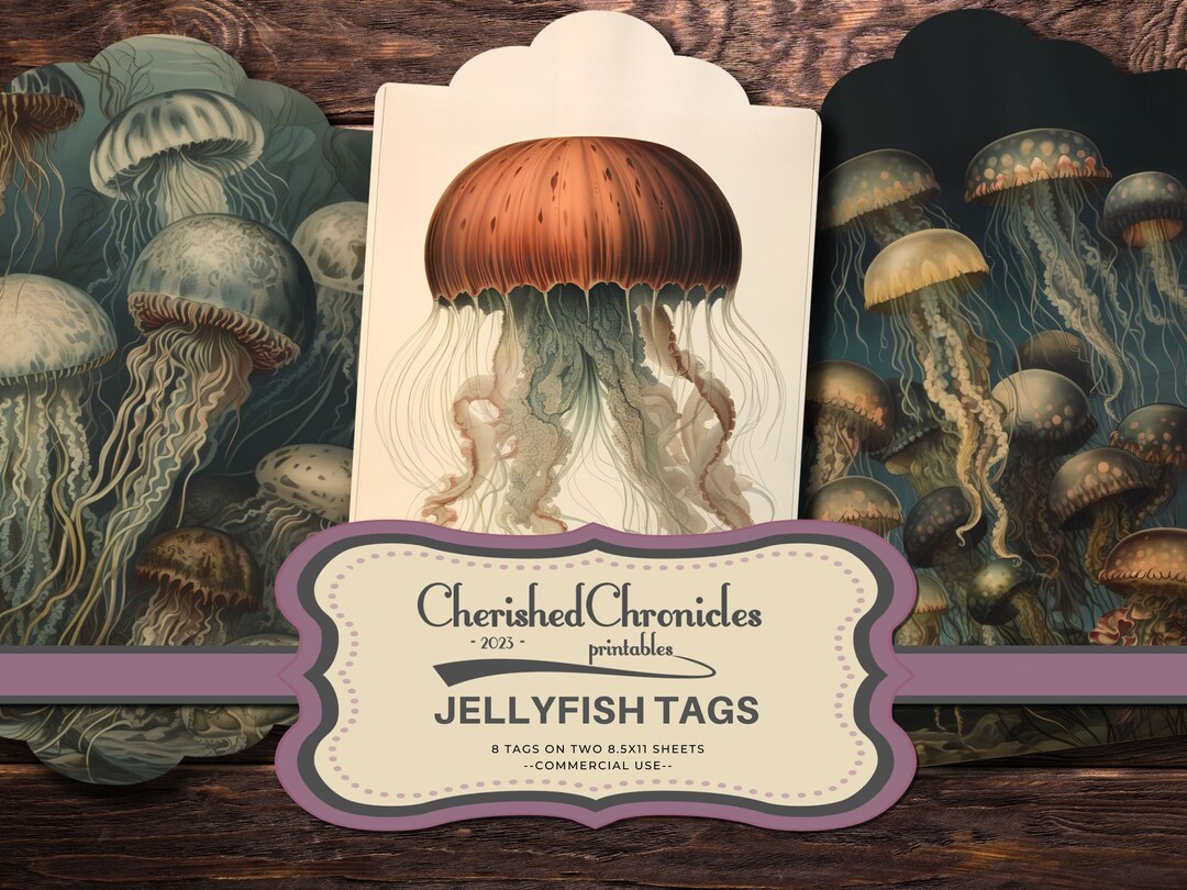 Vintage Jellyfish Tags, Journaling Tags, Printable Ephemera, Ocean ...
