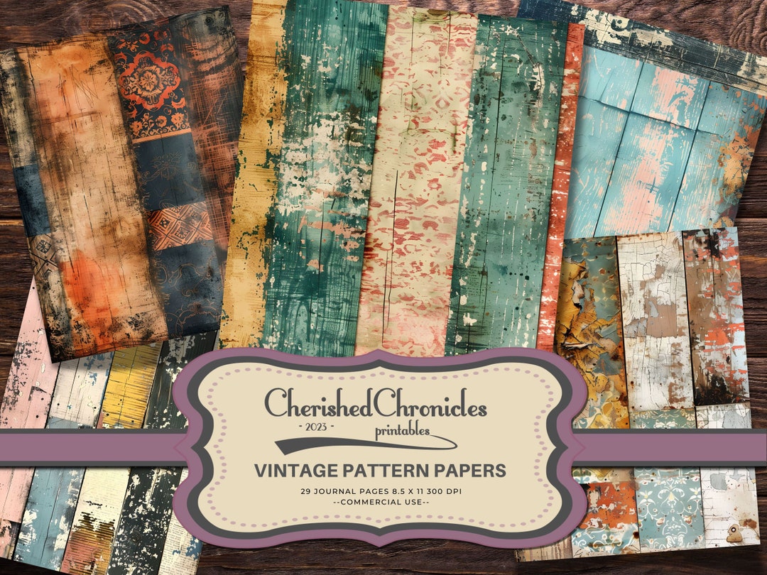 29 Vintage Pattern Papers, Mixed Media, Boho, Distressed, 8.5x11 Inch ...
