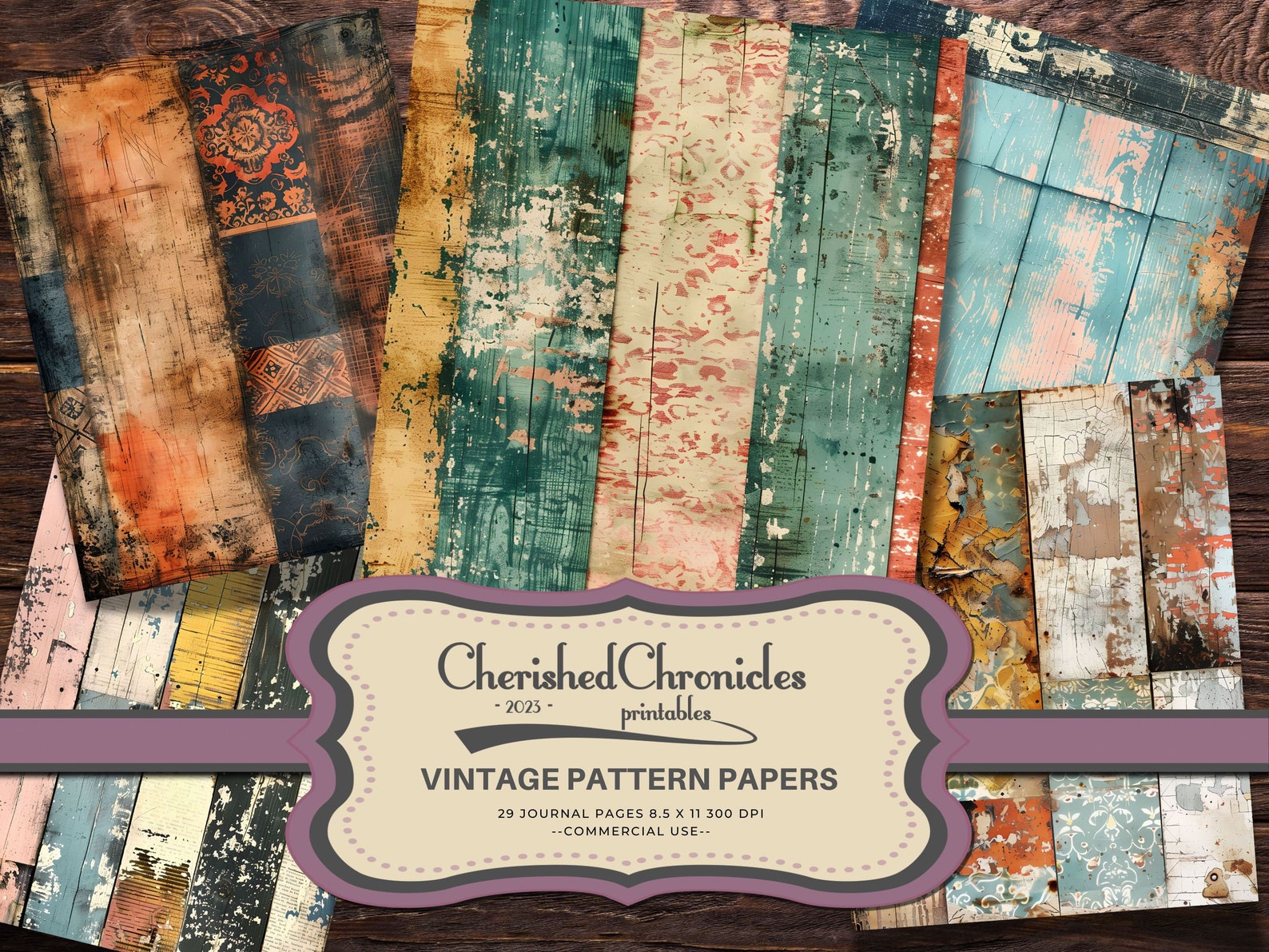 29 Vintage Pattern Papers, Mixed Media, Boho, Distressed, 8.5x11 Inch ...