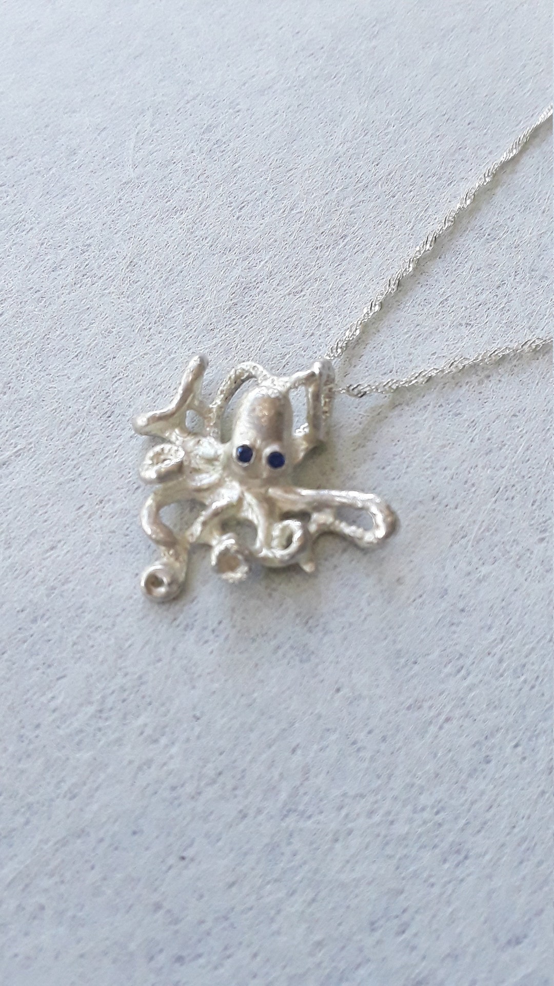Silver Octopus Pendant With Gemstone Eyes - Etsy