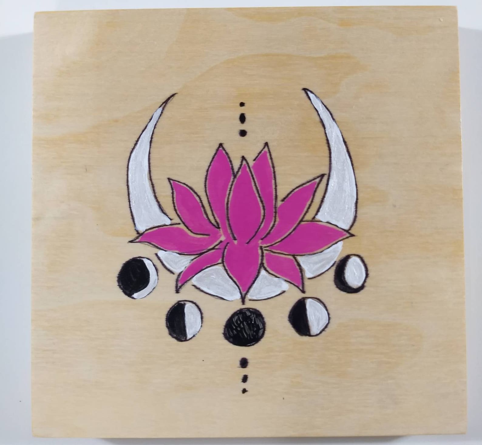 Celestial Lotus, Moon, Flower Art on Wood. Ready to Hang. Hand Made - Etsy