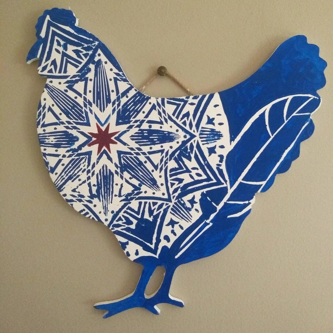 The All American Red, White & Blue Chicken Painted on Wood/americana ...