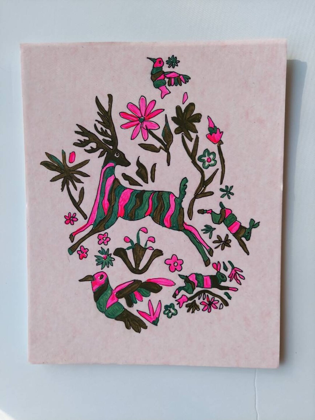 Deer Otomi Painting/mexican Folk Art/pink Nursery Decor/animal Artwork ...