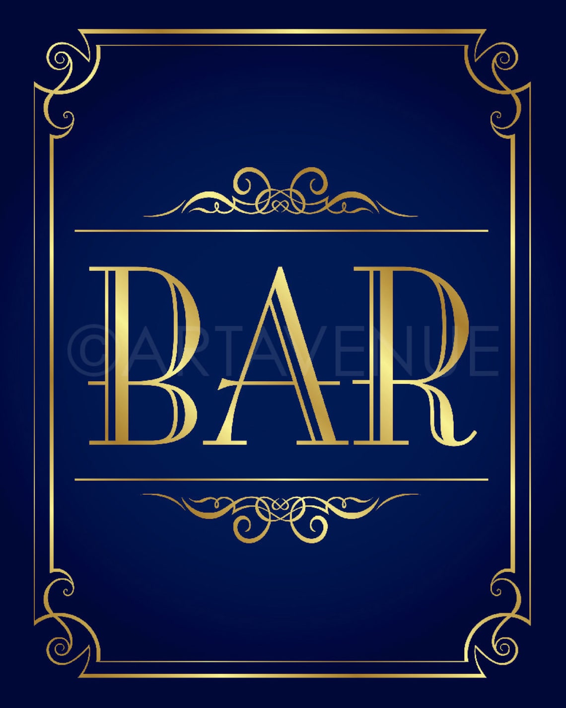 Navy and Gold Printable Party Sign Art bar - Etsy