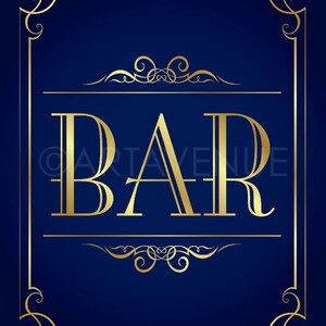 Navy and Gold Printable Party Sign Art bar - Etsy