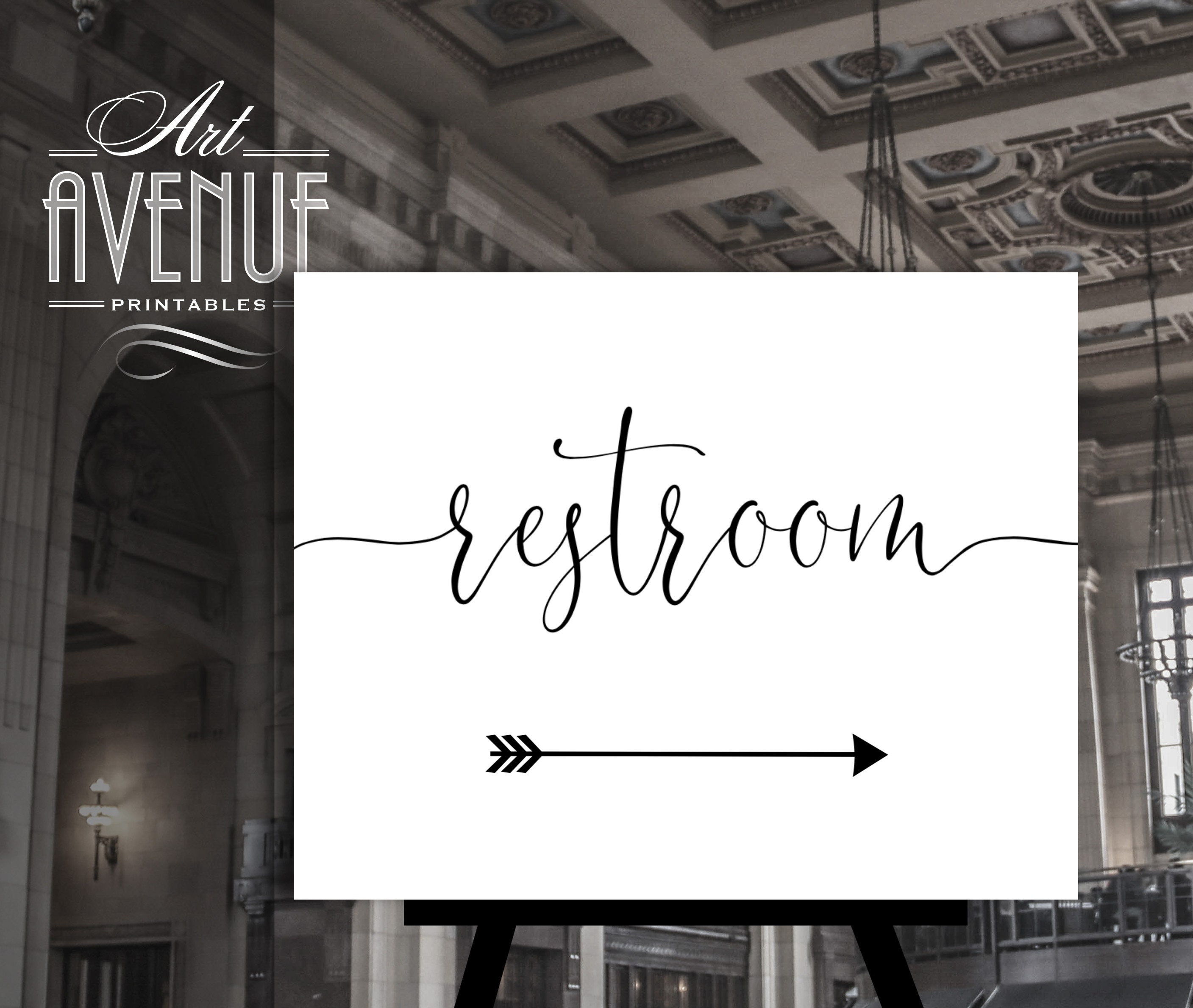 Wedding Restroom Arrow Sign Template 8x10 Minimalist Wedding | Etsy