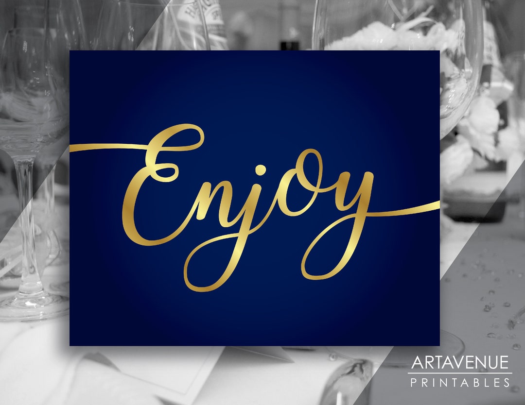Navy and Gold Wedding Party Table Sign Decorations, Enjoy Food Sign ...