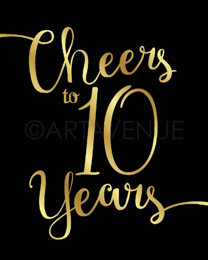 CHEERS TO 10 YEARS Black and Gold Chic Printables Party | Etsy