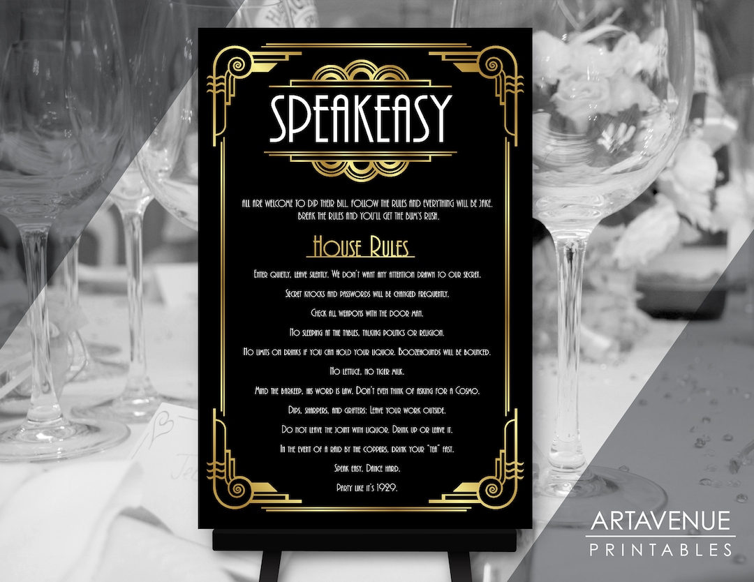 Speakeasy Rules Poster Download, 24 X 36 Roaring 20's Gatsby Party Sign ...