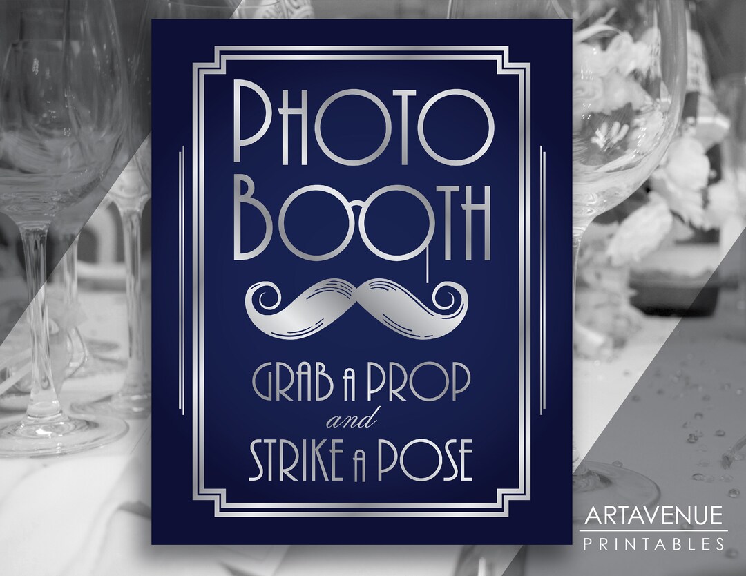 Navy and Silver Photo Booth Prop Sign Printable, Gatsby Wedding ...