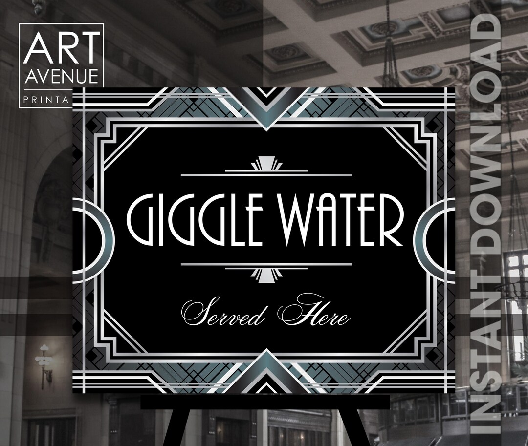 Giggle Water Sign Printable, Silver Blue Speakeasy Party Sign ...