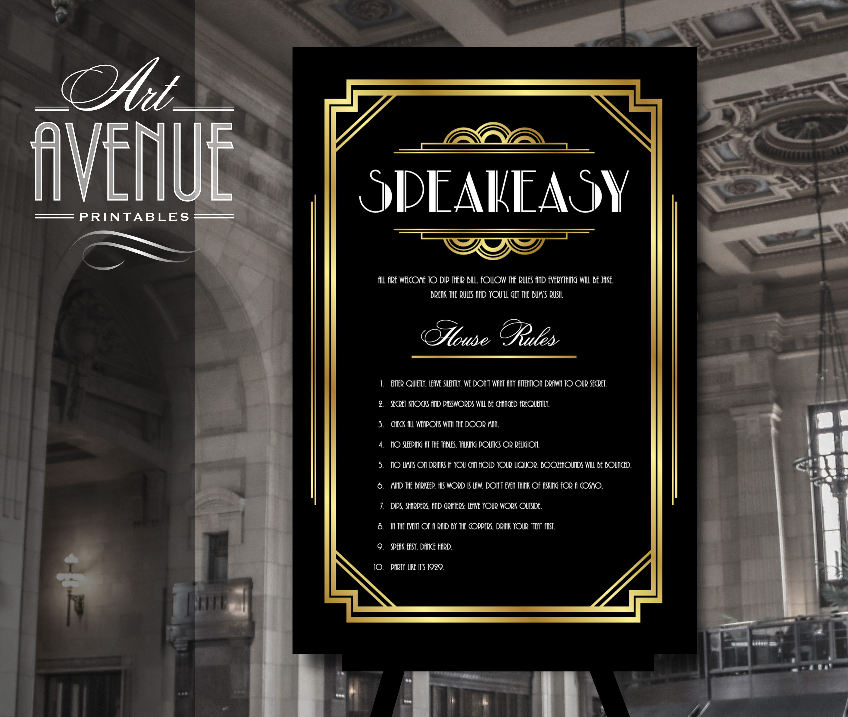 Speakeasy Rules Sign Template 24x36 18x24 Gold Gatsby - Etsy