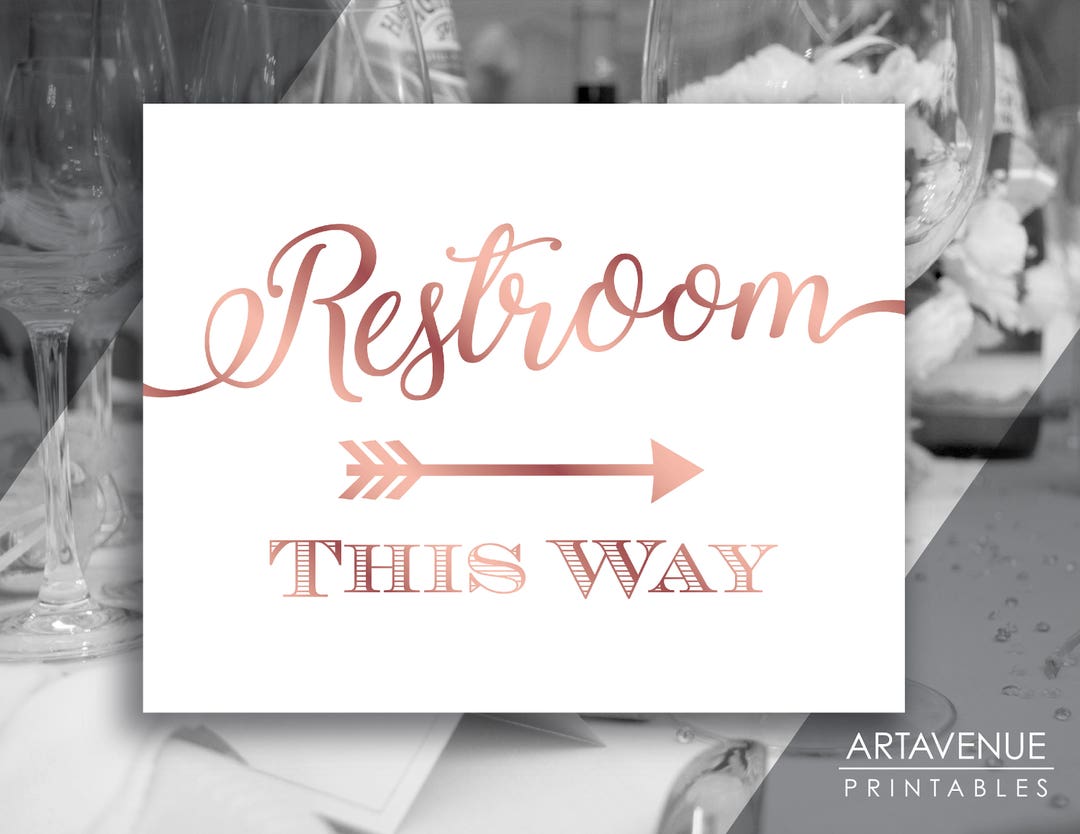 Rose Gold Restroom This Way Sign Printable, Wedding Party Arrow Sign ...