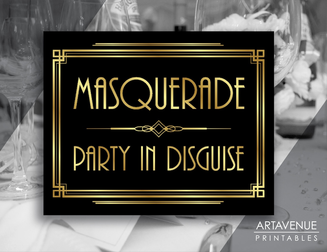 Great Gatsby Masquerade Party Sign, Art Deco Roaring 20's Masquerade ...