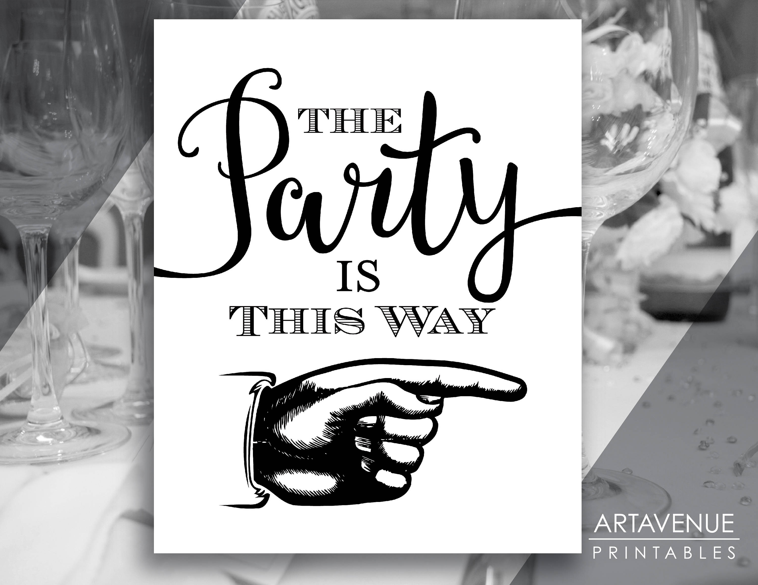 Chic Party Signs Direction Sign Printables The Party Is | Etsy