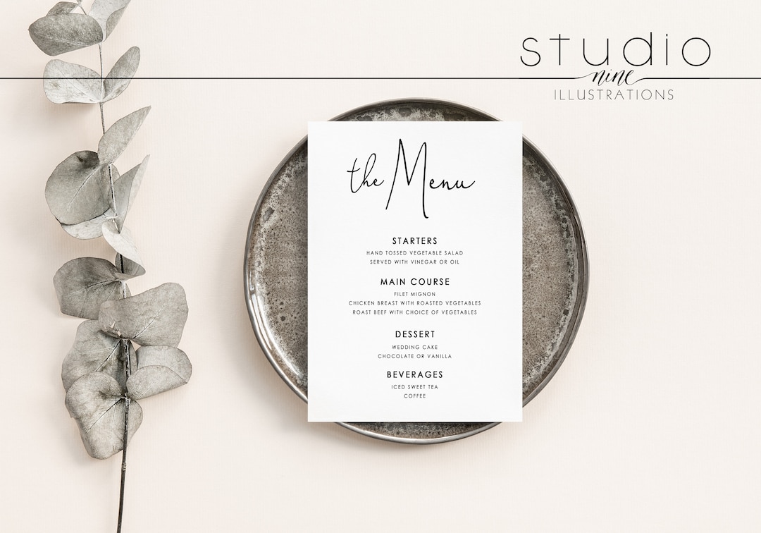 Wedding Reception Menu Template | 8x10 Minimalist Wedding Sign Templett ...
