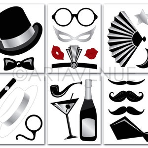 Black and White Gatsby Party PHOTO BOOTH PROPS Art Deco Printable Party ...