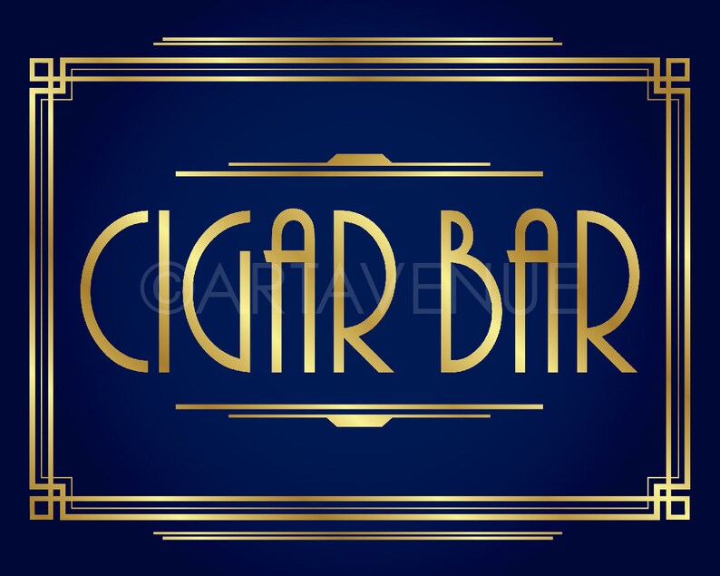 Art Deco Cigar Bar Sign Printable, Navy Blue Art Deco Roaring 20's ...