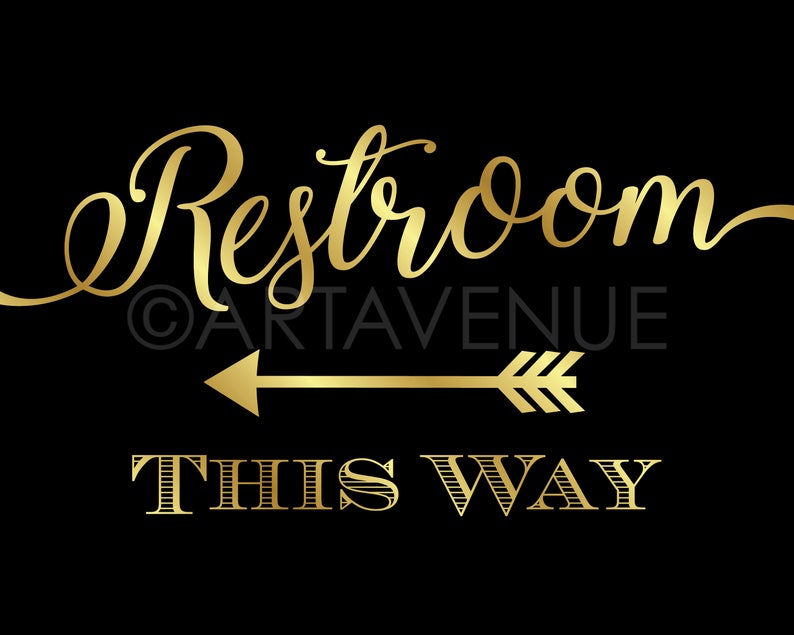 Chic Black and Gold Party Signs | Restroom This Way Sign | Restroom ...