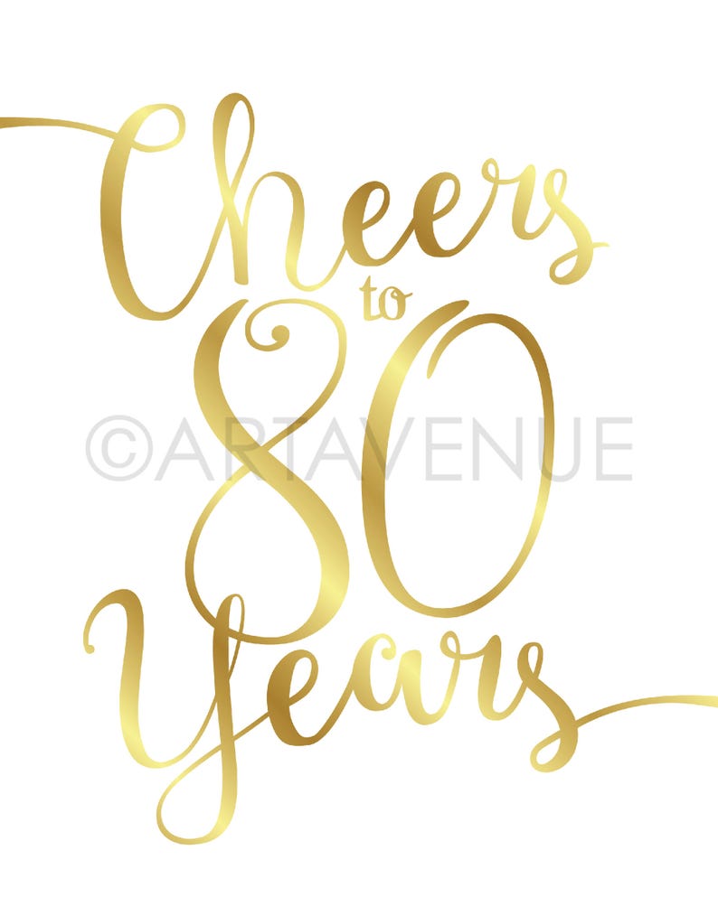 Gold Chic Printables CHEERS TO 80 YEARS Party Sign - Etsy