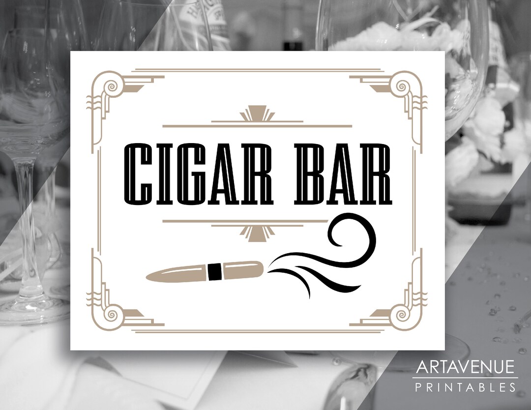 Cigar Bar Sign JPG SVG Downloads | Gatsby Party Printable | Vintage Art ...