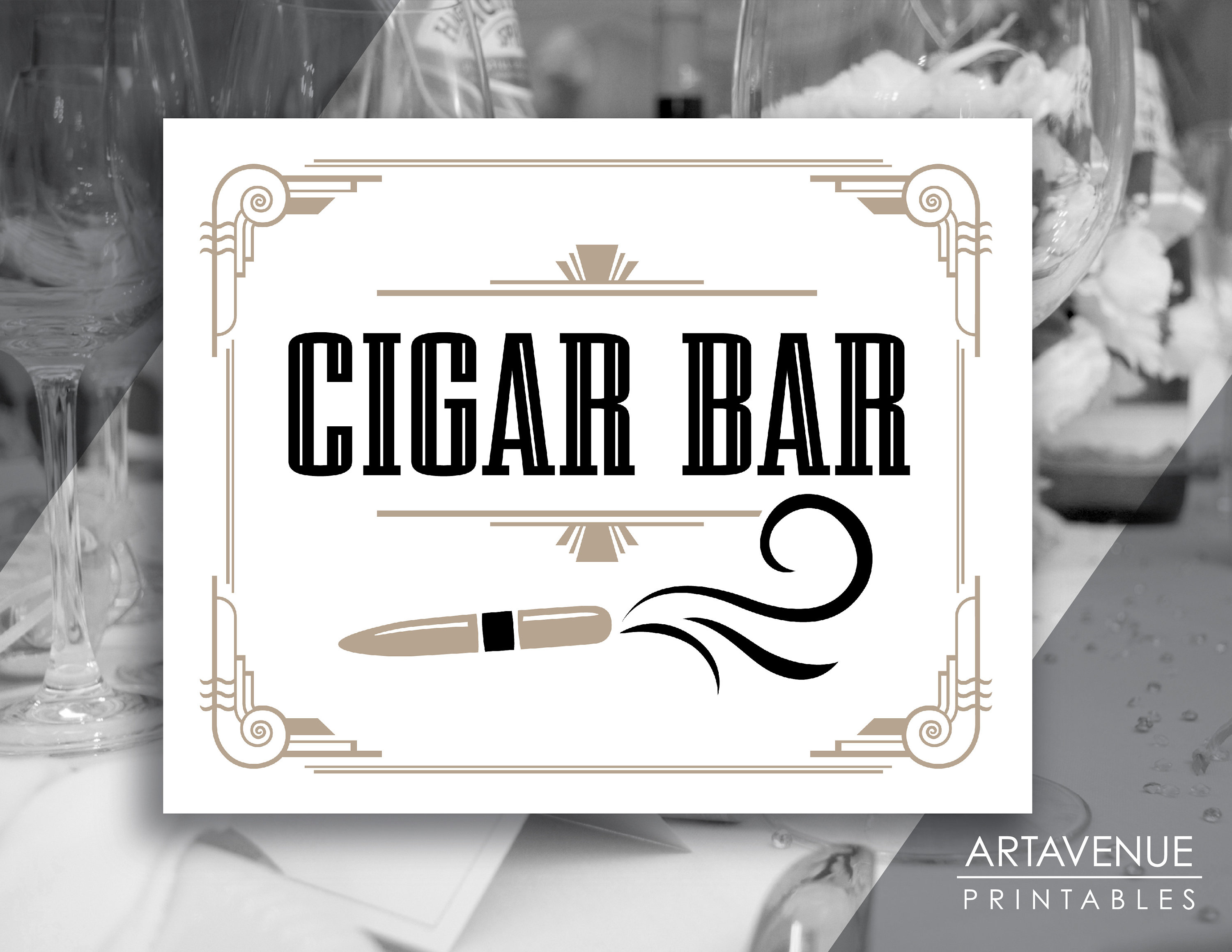 Cigar Bar Sign JPG SVG Downloads Gatsby Party Printable | Etsy