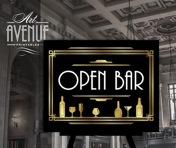 Editable Open Bar Sign Template Gold Gatsby Wedding Party | Etsy
