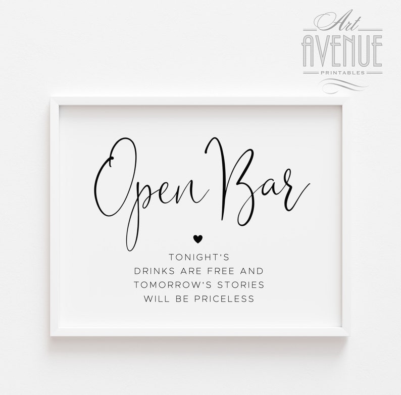 Wedding Open Bar Sign Template 8x10 Minimalist Wedding Bar - Etsy