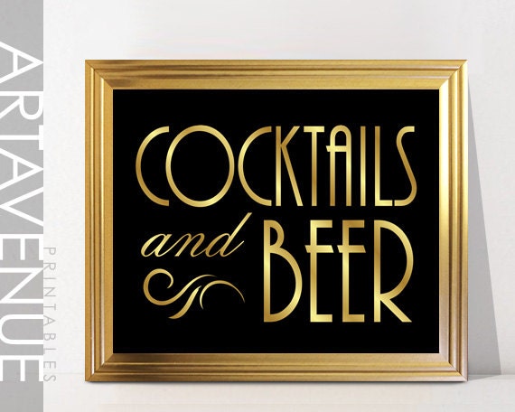 COCKTAILS and BEER Printable Sign Art Gatsby Party Sign - Etsy