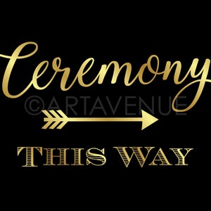 Chic Black and Gold Wedding Signs | Ceremony This Way Sign | Direction ...