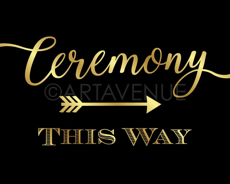 Chic Black and Gold Wedding Signs Ceremony This Way Sign | Etsy