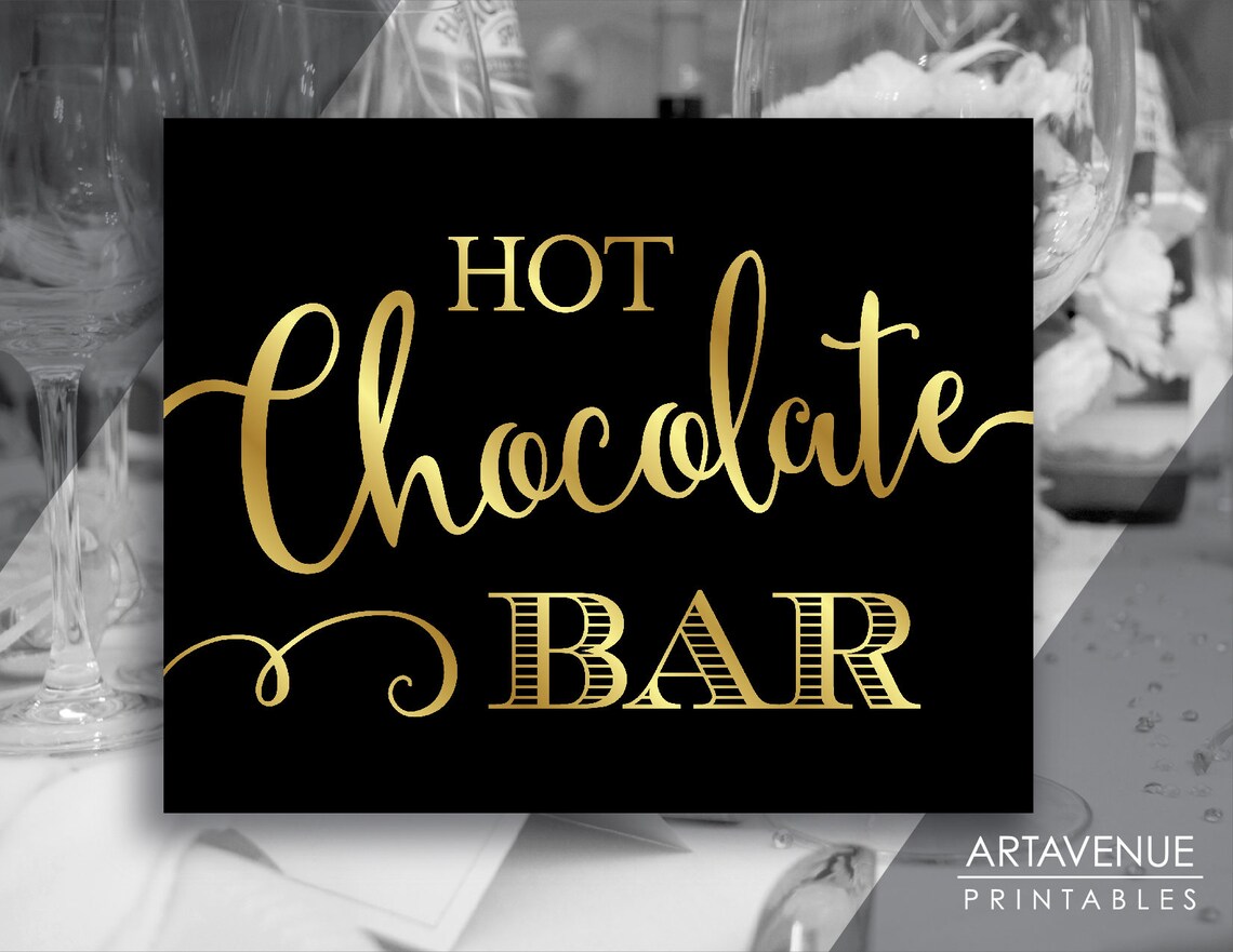 Party Sign Printables Hot Chocolate Bar Sign Black and - Etsy