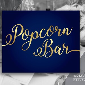 Chic Navy and Gold Party Signs Popcorn Bar Snack Sign Printables Navy ...