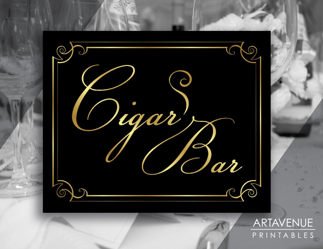 Cigar Bar Sign Printable, Vintage Gold Cigar Wedding Party Sign ...