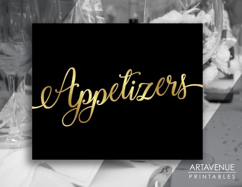 Chic Black and Gold Wedding Sign Printables | Appetizers Sign | Digital ...
