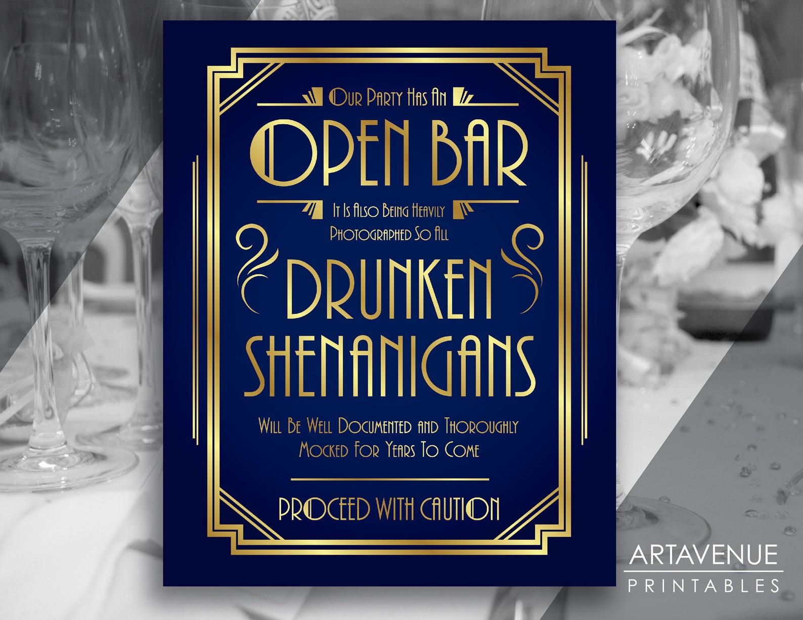 Art Deco Open Bar Drunken Shenanigans Quote Sign Printable - Etsy