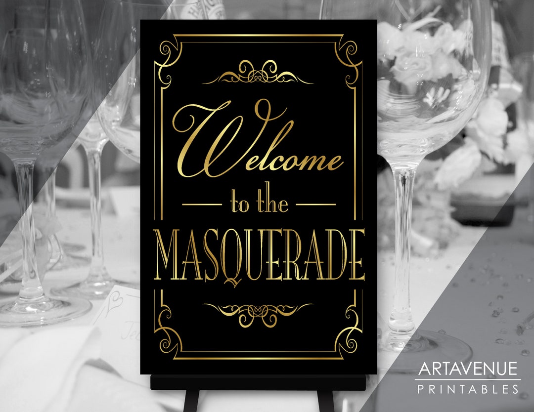 Masquerade Party Sign | 24x36 Masquerade Welcome Sign | Black and Gold ...