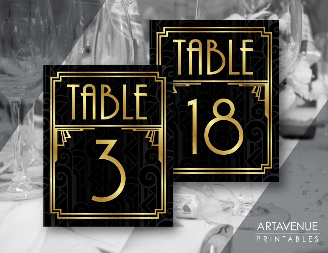 Art Deco Pattern Background "table Numbers 1-20" - Printable Art Gatsby ...