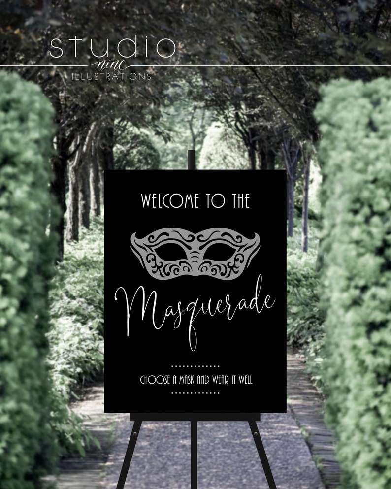 Welcome to the Masquerade Sign Template Minimalist Black and | Etsy