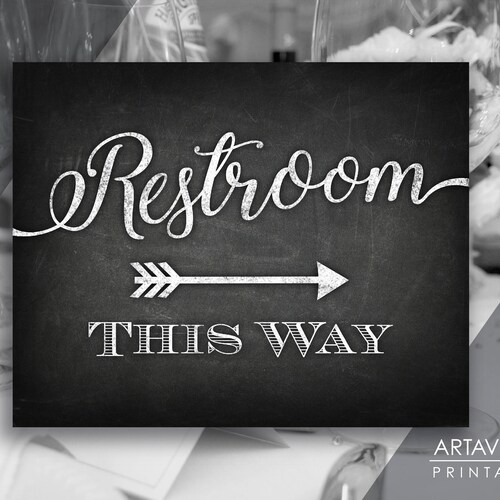 Chic Black and White Party Signs Restroom This Way Sign - Etsy